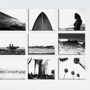 Black and White Set of 9 Surf Beach Decor Prints or Canvas, Beach ...