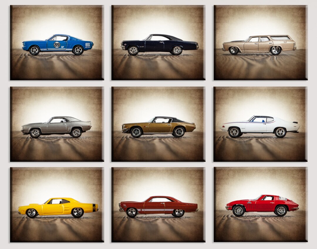 Vintage Muscle Cars Set of Nine Prints, Nursery Decor, Rustic Decor ...