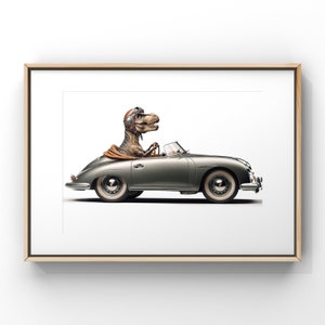 T-rex Driving Vintage 1950s Porsche, Photo Print, Boys Room Decor ...