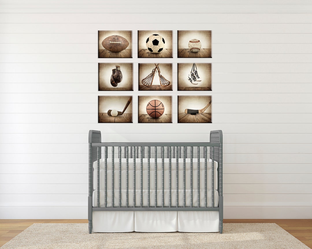 The Sports Collection, Set of Nine CANVAS Prints, Nursery Decor, Rustic ...