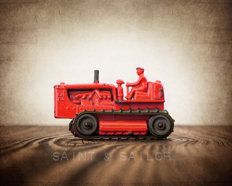 Vintage Construction Truck Photo Prints, Primary Colors, Digger Tractor ...