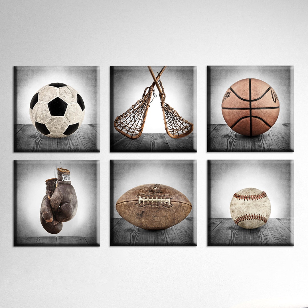 Vintage Square Sports Collection Set of Six Canvases Ready to Hang ...