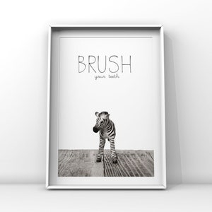 Baby Zebra Brush Your Teeth Photo Print Safari Animals Kids - Etsy