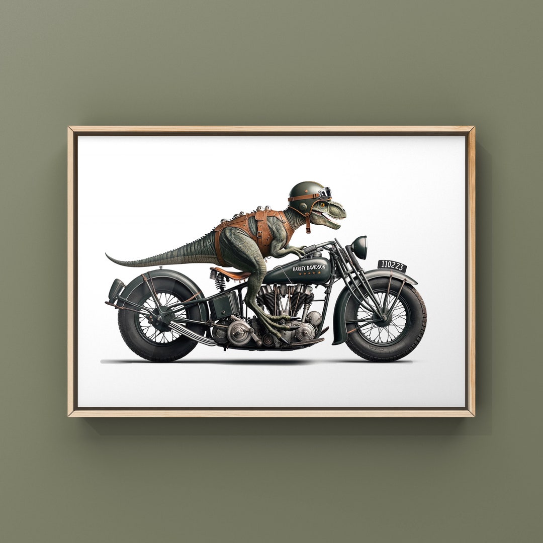 Dino Riding Vintage 1940s Green Harley , Photo Print, Boys Room Decor ...