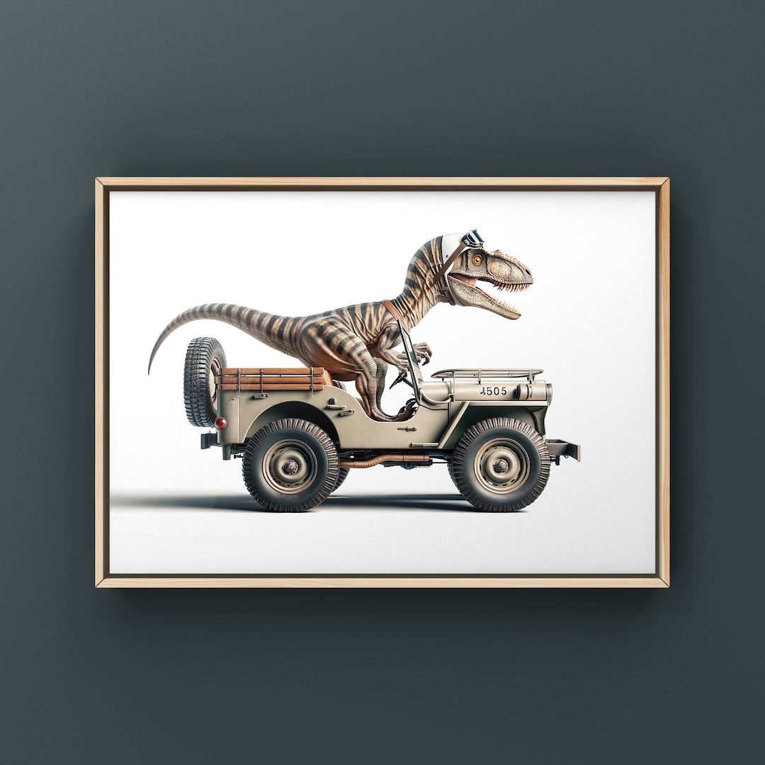 Velociraptor Driving Vintage 4x4 Art Print, Dino Decor - Etsy