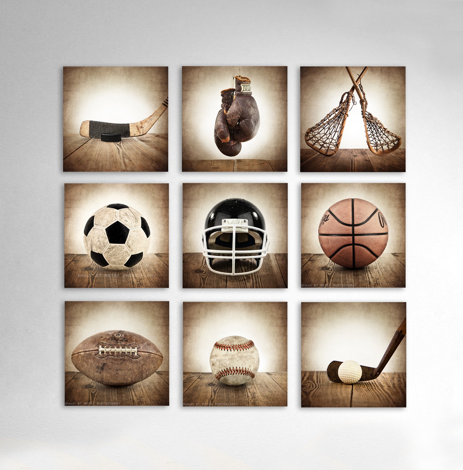 Vintage Square Sports Collection Set of Six Canvases Ready to - Etsy