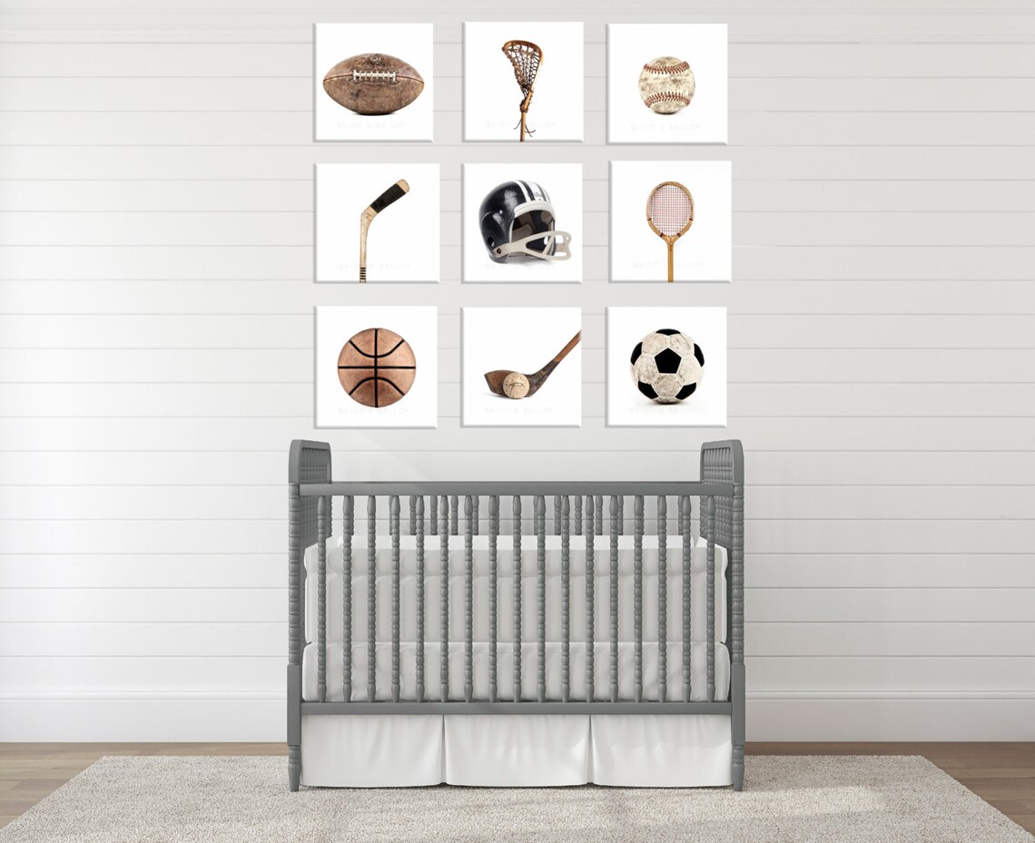 Vintage Sports Canvas Prints, Black and White Nursery Decor, Set of 9 ...