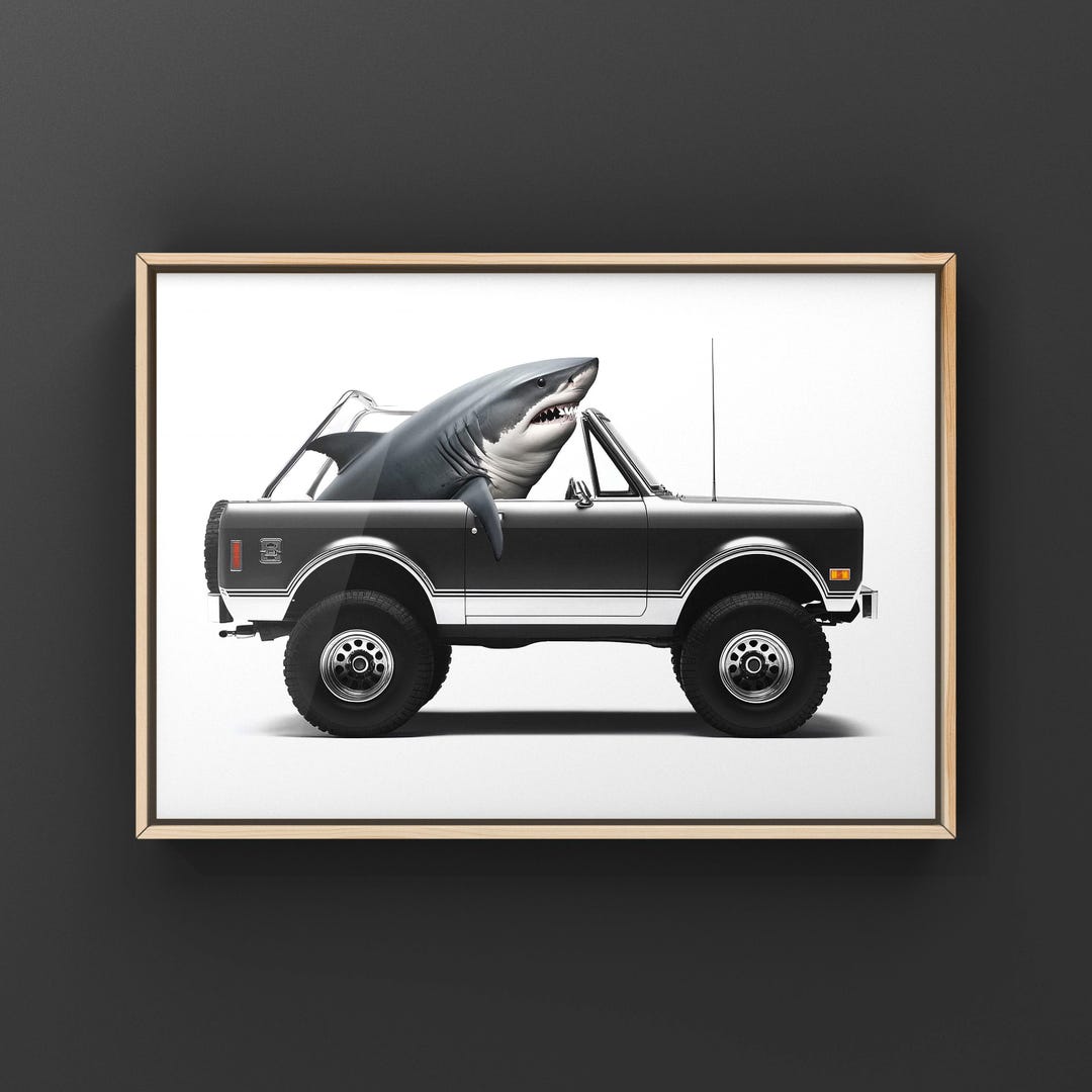 Shark Driving 1960s International Scout SUV Art Print - Etsy