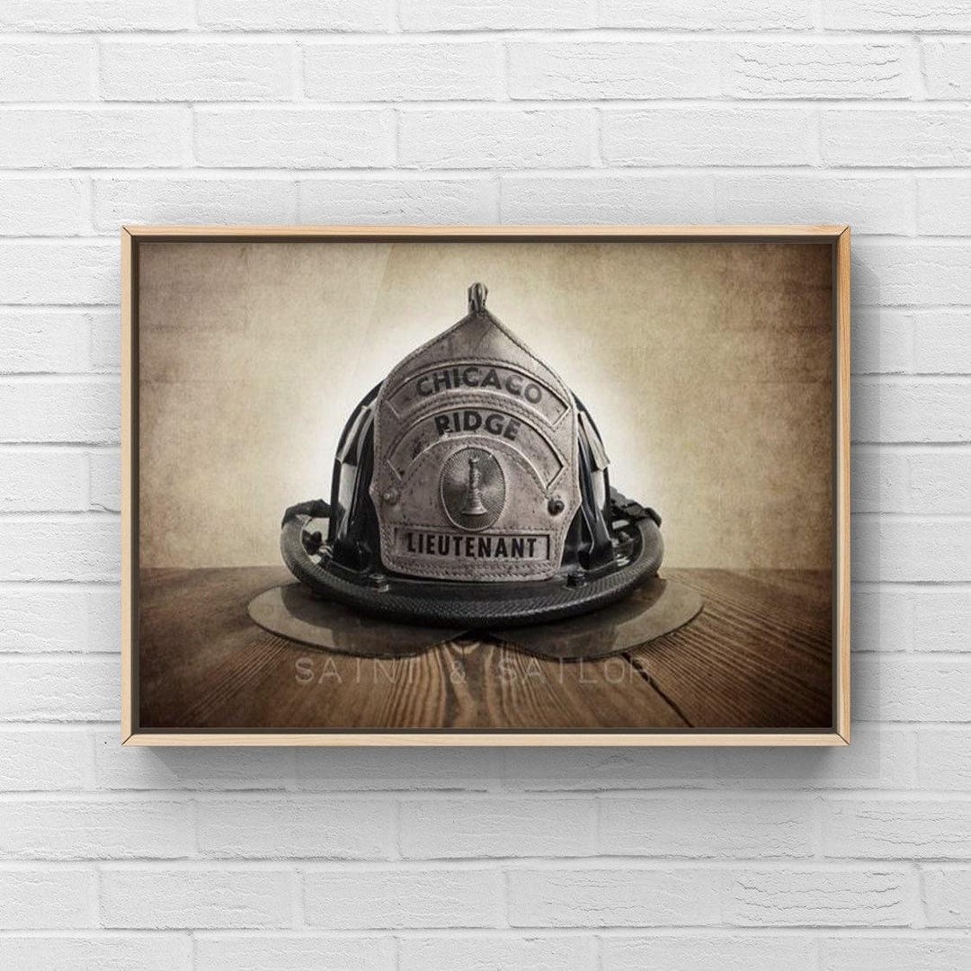 Fireman Decor , Vintage Fireman Helmet Art Print, Chicago LT, Print or ...