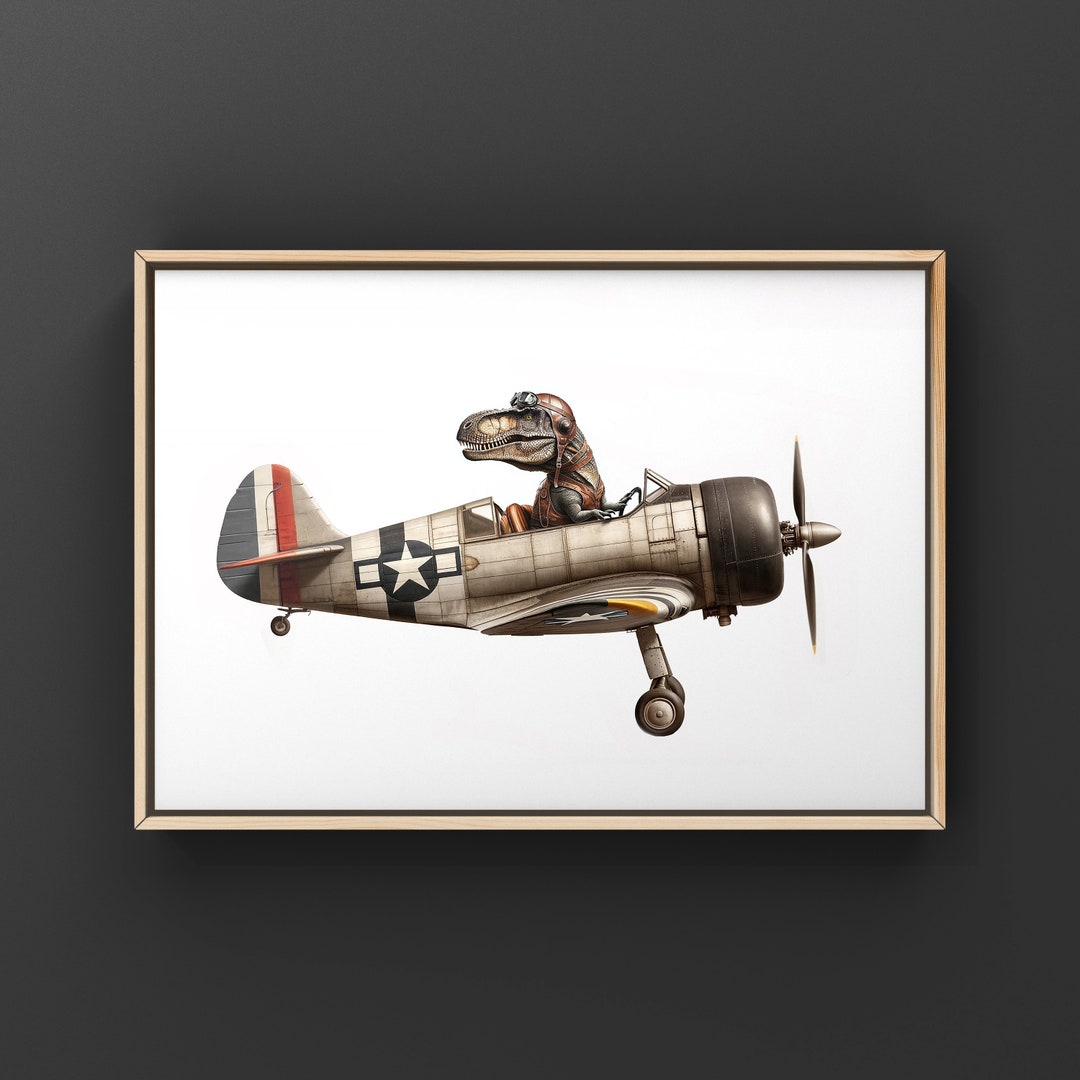 Dino Flying Vintage WWII US Airforce Airplane Art Print, Dino Room ...