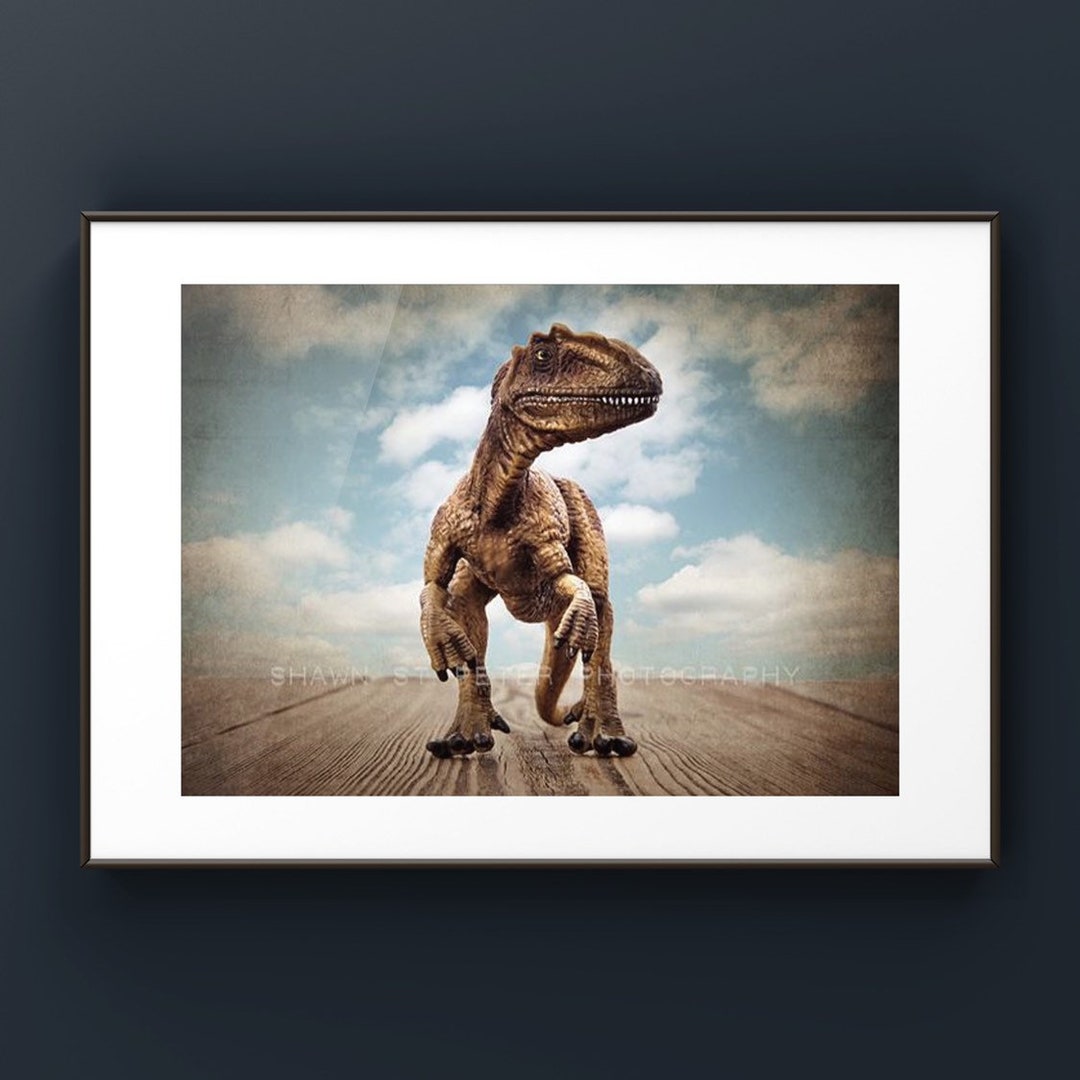 Allosaurus on Blue Sky Dinosaur Print , Boys Room Decor, Dinosaur Art ...