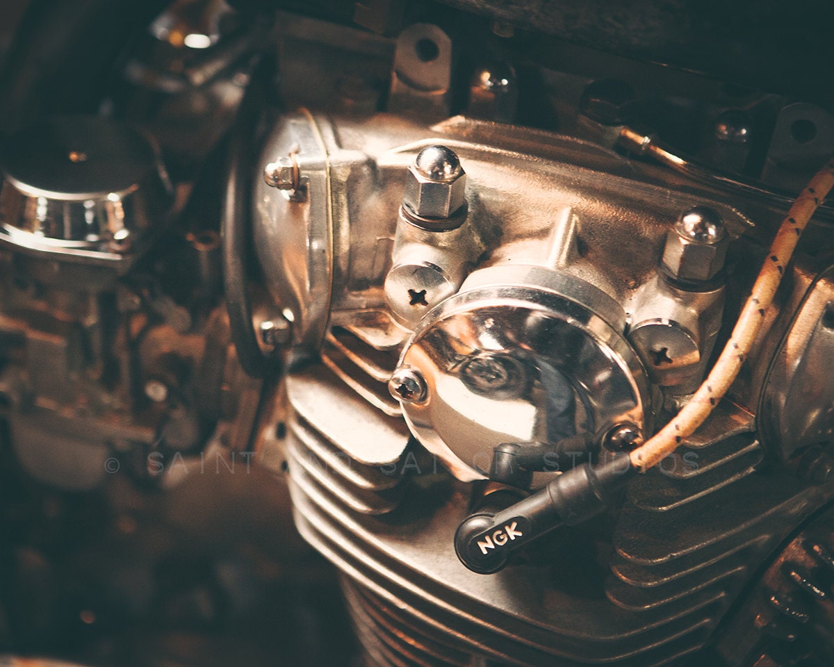 Vintage Air Cooled Motorcycle Engine Photo Print, Automotive Wall Art ...