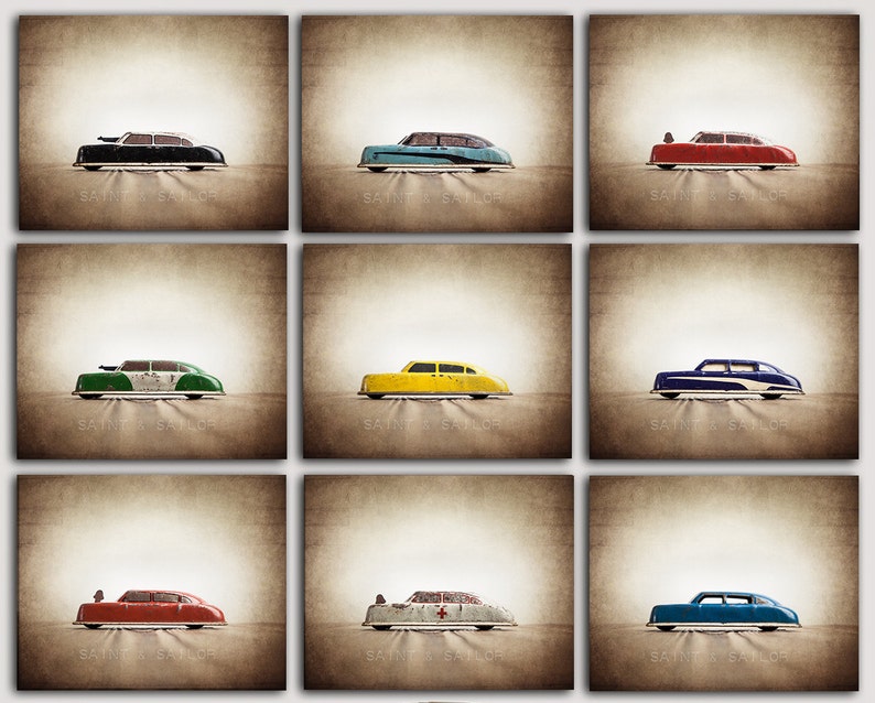 Vintage Argo Police Car Print, Boys Room Wall Art Black and White Retro ...