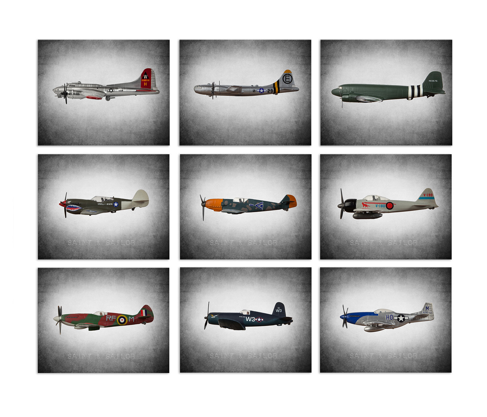 WWII Airplane Canvas Print Set, Vintage Nursery Decor, Set of 9 - Etsy