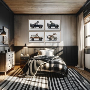 Spinosaurus Driving 90s Black Land Rover Art Print, Dino Drivin Room ...