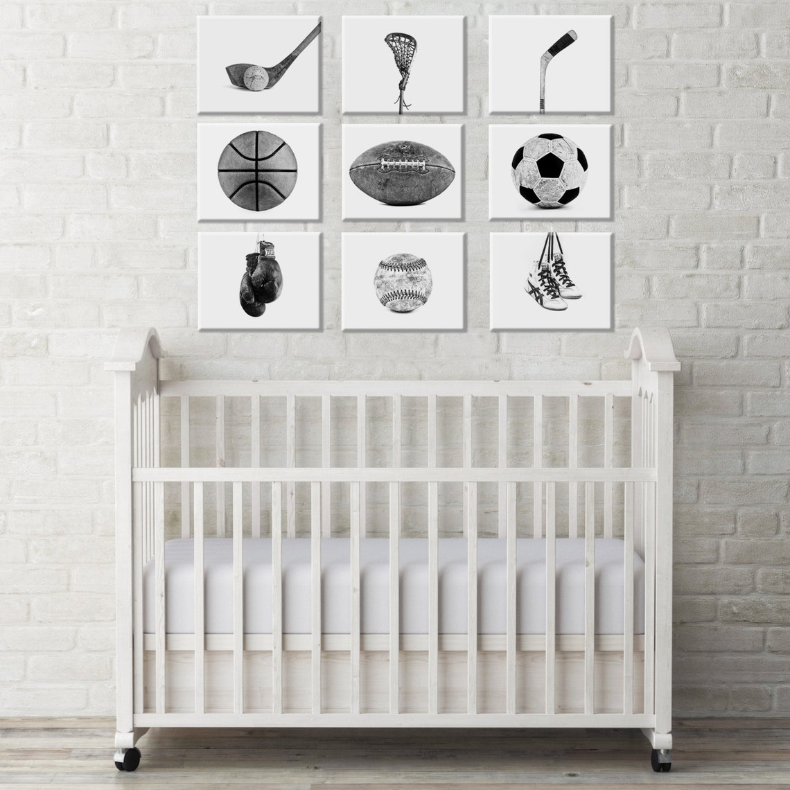Vintage Sports Canvas Prints, Black and White Nursery Decor, Set of 9 ...