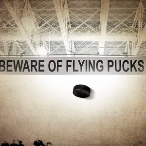 Beware of Flying Pucks Photographic Art Print, Boys Room Decor, Boys ...
