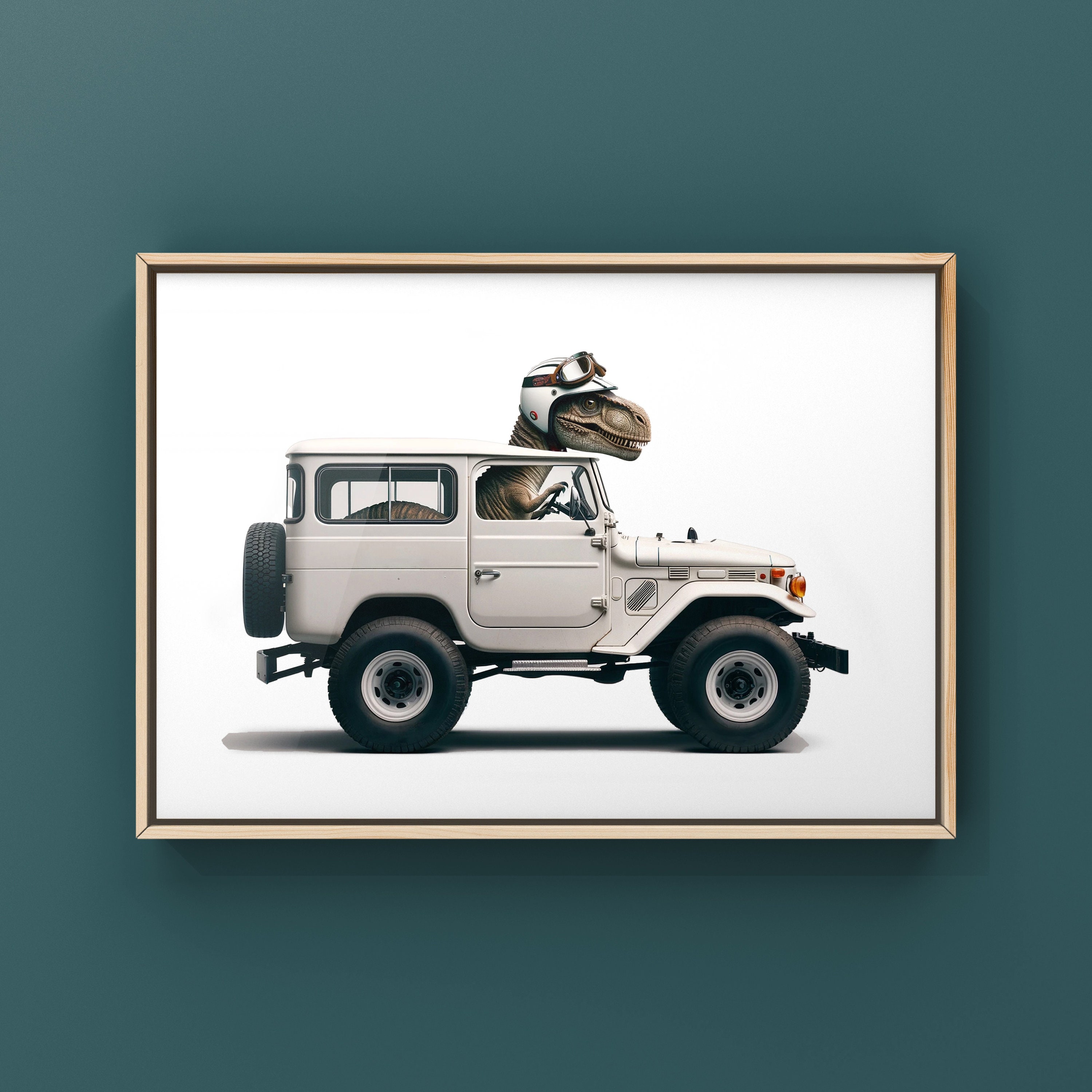Velociraptor in Cream Land Cruiser Art Print, Dino Room Decor - Etsy