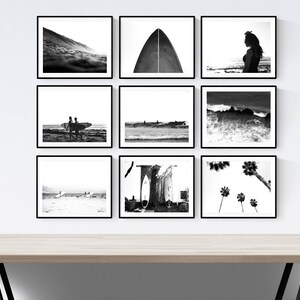 Black and White Set of 9 Surf Beach Decor Prints or Canvas, Beach ...