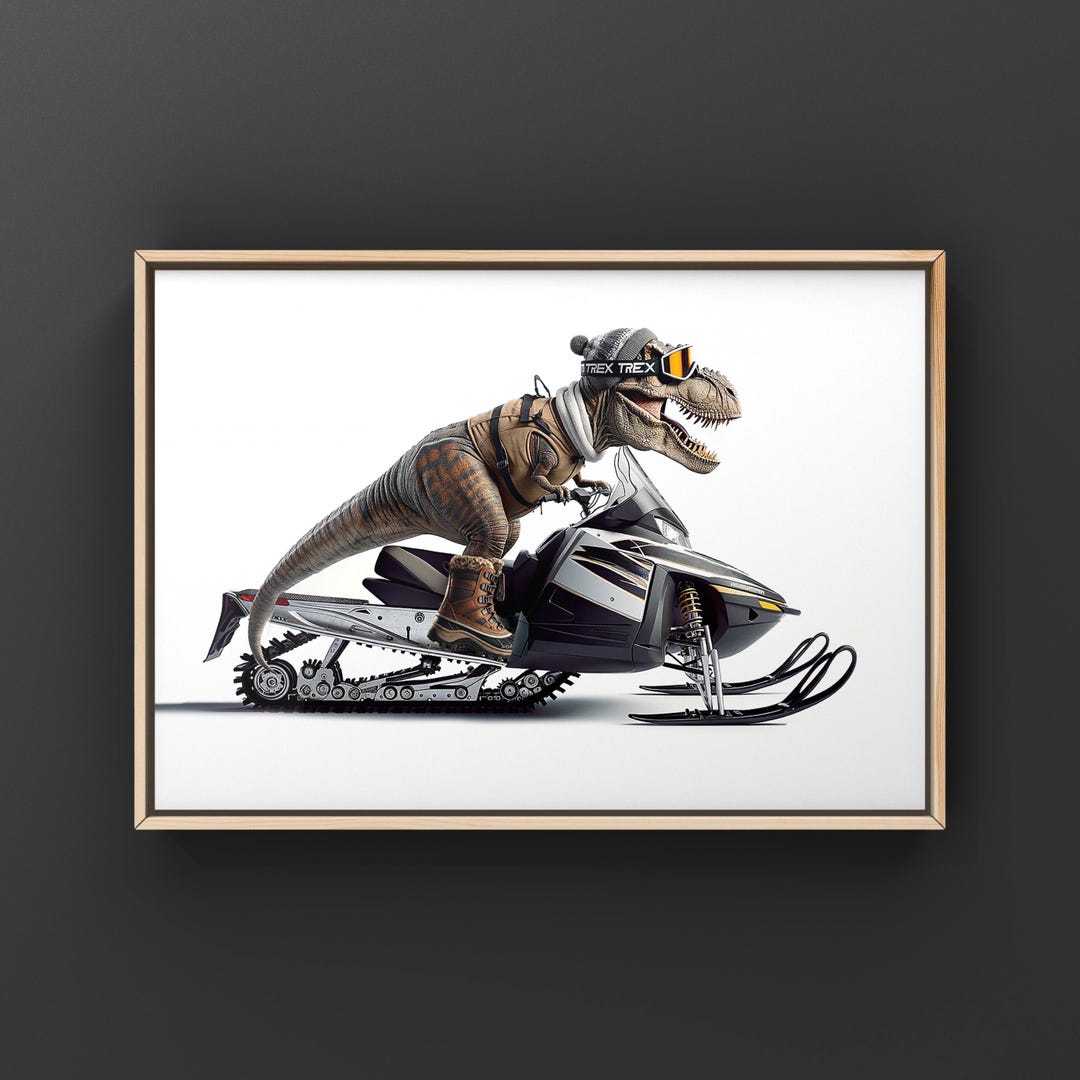 T-rex Snowmobile Art Print: Dinosaur Boys Room Decor - Etsy