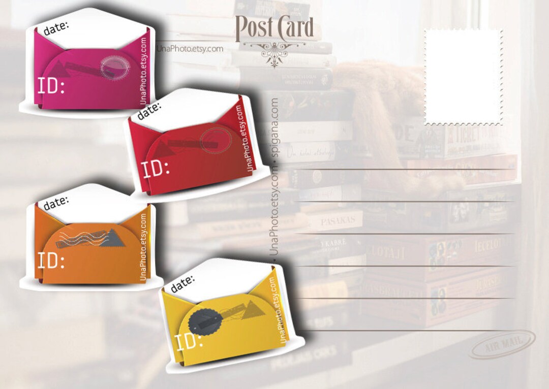 Set of 12 Postcard ID and DATE Stickers - Color Envelopes, Postcard ...