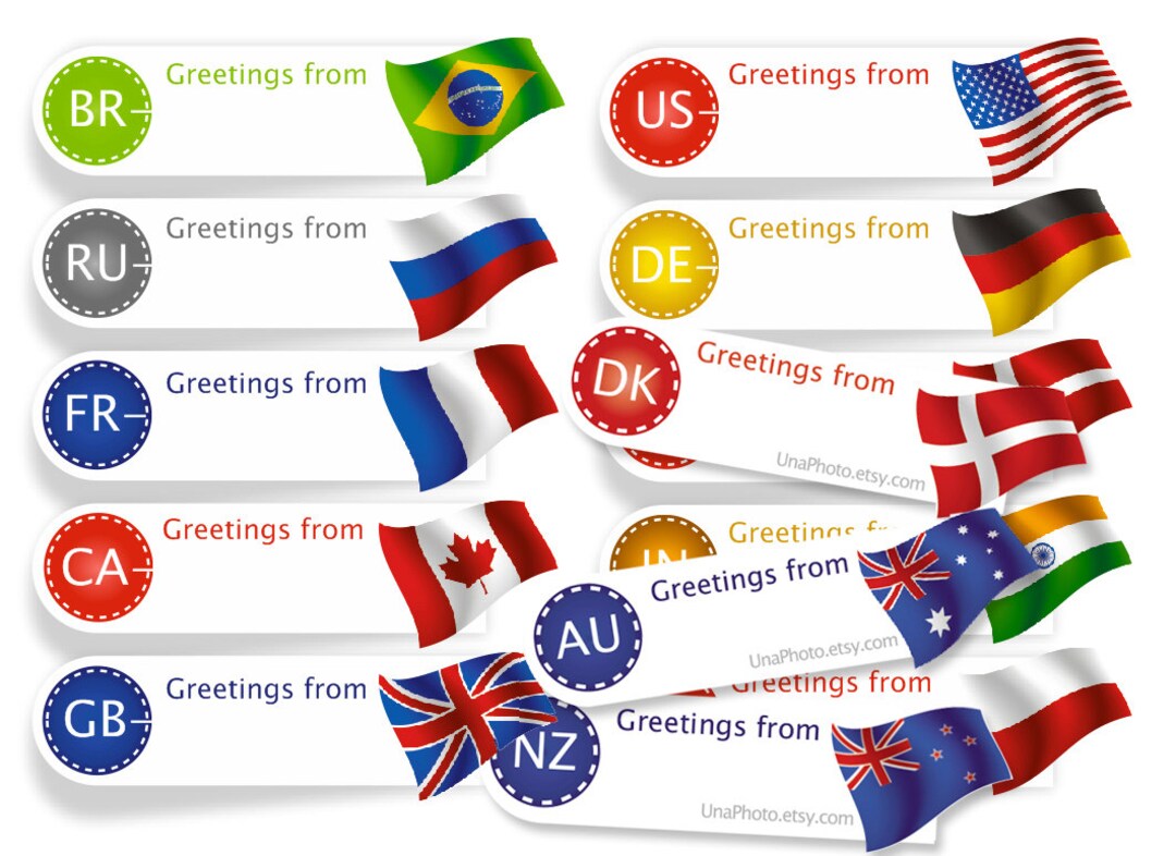Greetings From Sticker Postcard ID Flag Sticker for Postcrossing. Any ...