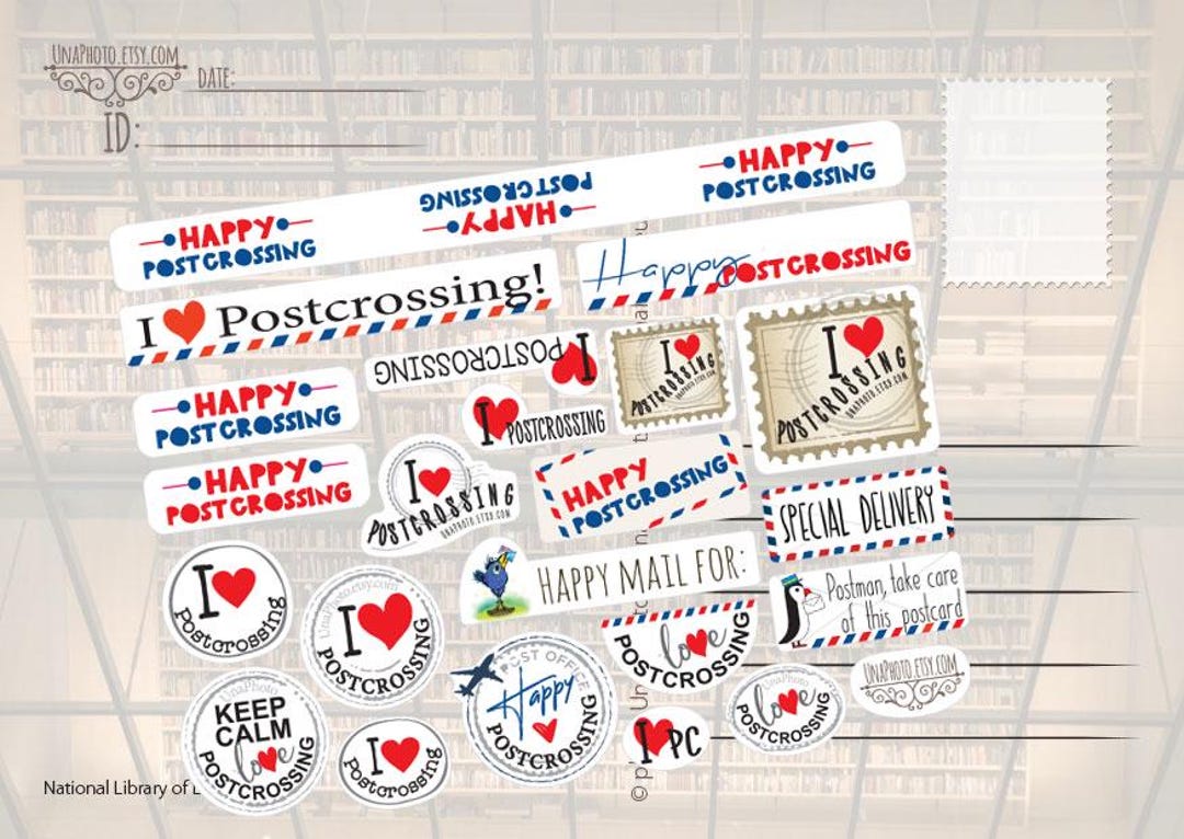 22 Mini Stickers Happy Postcrossing Mail Set Prioritaire Post Stickers ...