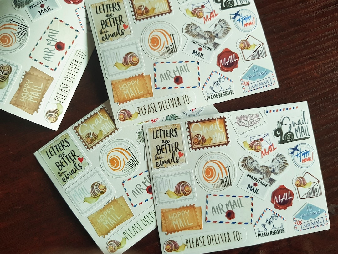 16 Mini Stickers Snailmail and Happy Mailing Prioritaire Mail Stickers ...