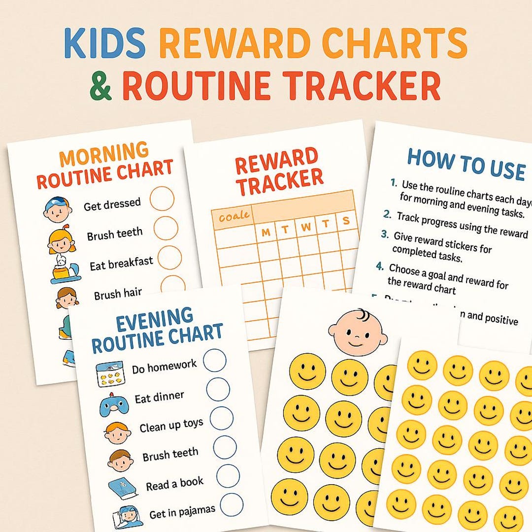 Kids Reward Chart | Routine Tracker Printable Morning | Evening Routine ...