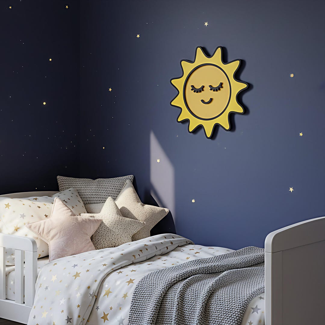 Smiling Sleepy Sun Decor, Handmade Nursery Art, Kids Room Wall Hanging ...