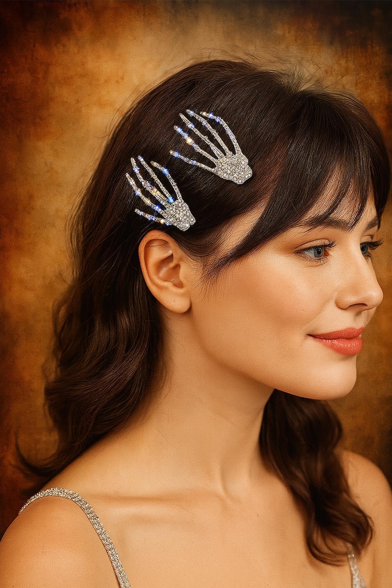 Crystal Skeleton Hand Hair Clip: Gothic Halloween Barrettes (2pcs) - Etsy