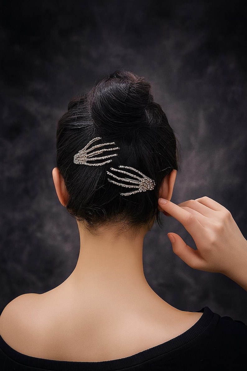 Crystal Skeleton Hand Hair Clip: Gothic Halloween Barrettes (2pcs) - Etsy