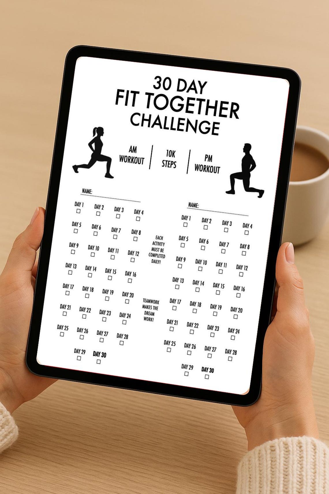 30-day Fit Together Challenge Tracker, Printable Couples Workout ...