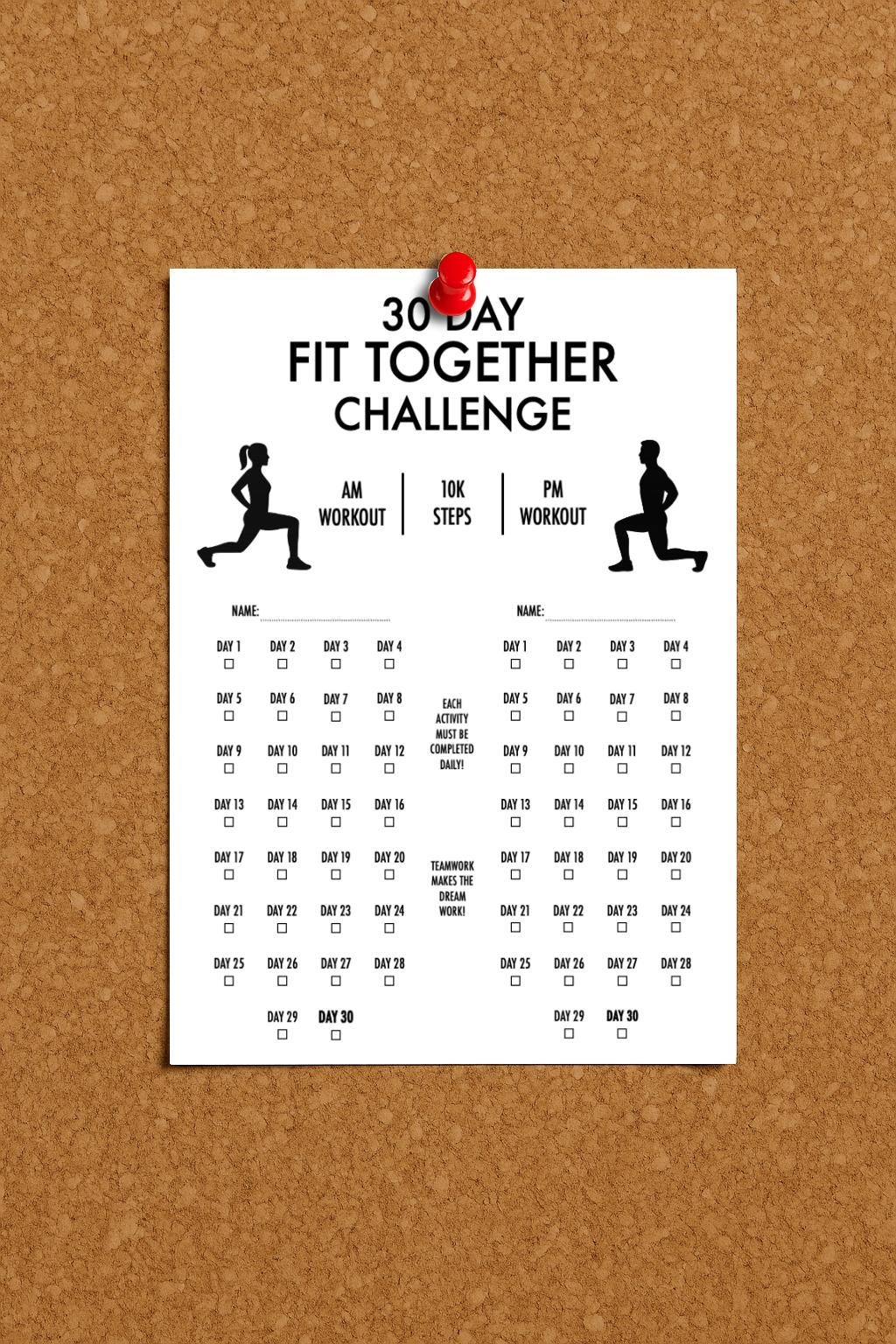 30-day Fit Together Challenge Tracker, Printable Couples Workout ...
