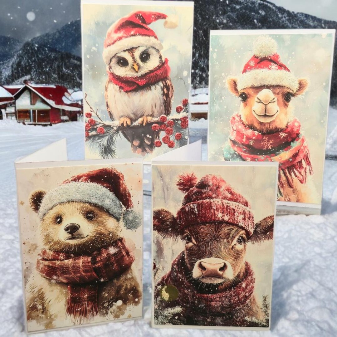 Winter Woodland Animal Greeting Cards, Holiday Notecards - Etsy