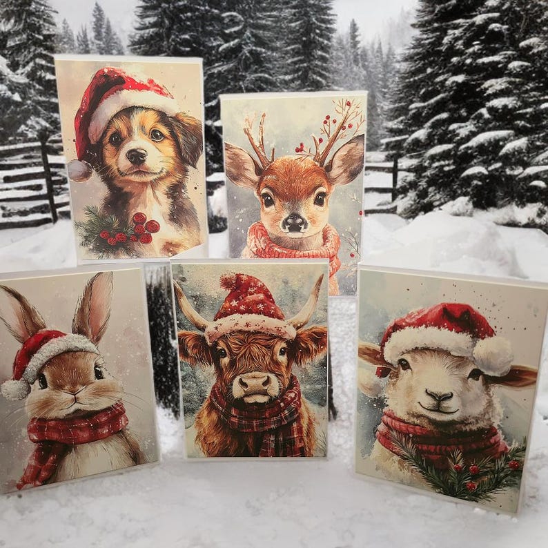 Winter Woodland Animal Greeting Cards, Holiday Notecards - Etsy