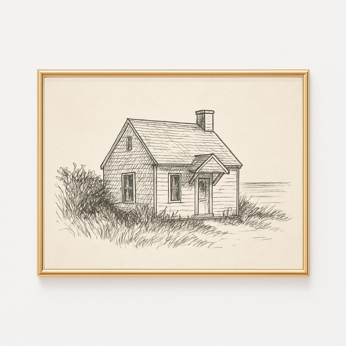 Cottage Sketch Print, Cozy Cottagecore Wall Art, Country House Line ...