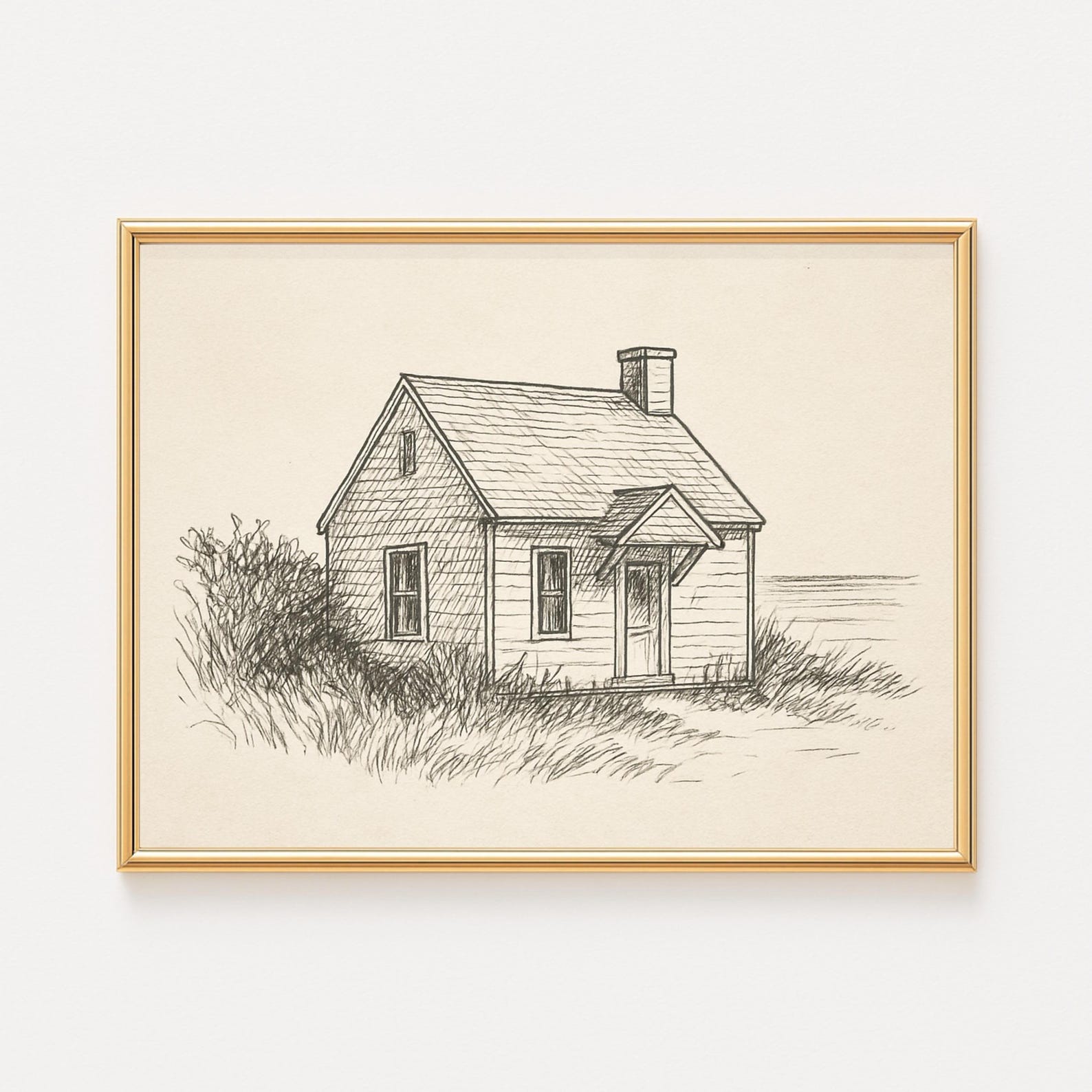 Cottage Sketch Print, Cozy Cottagecore Wall Art, Country House Line ...