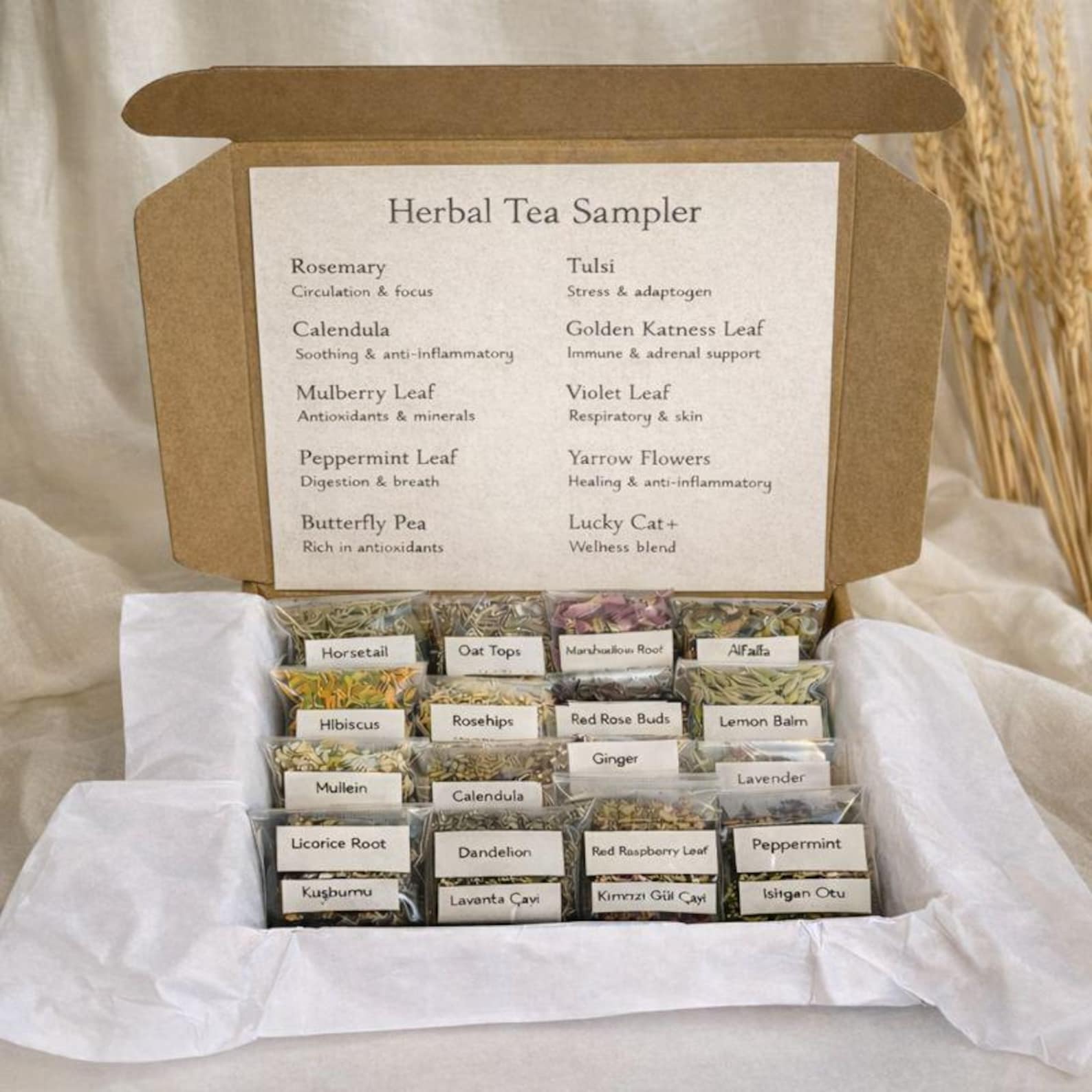 Organic Herbal Tea Sampler: Beginner Apothecary Kit, 20 Dried Herbs Tea ...