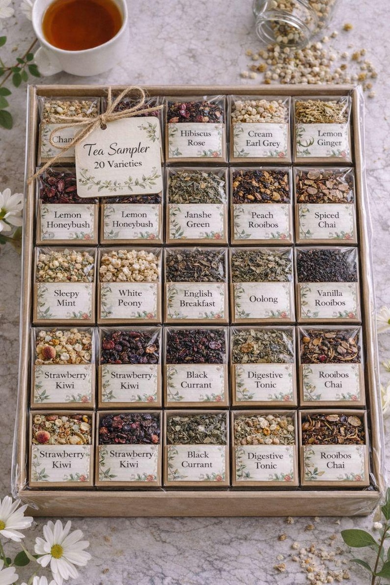Organic Herbal Tea Sampler: Beginner Apothecary Kit, 20 Dried Herbs Tea ...