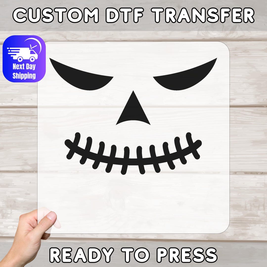 Spooky Face DTF Transfer With Stitched Mouth - Perfect for Halloween ...