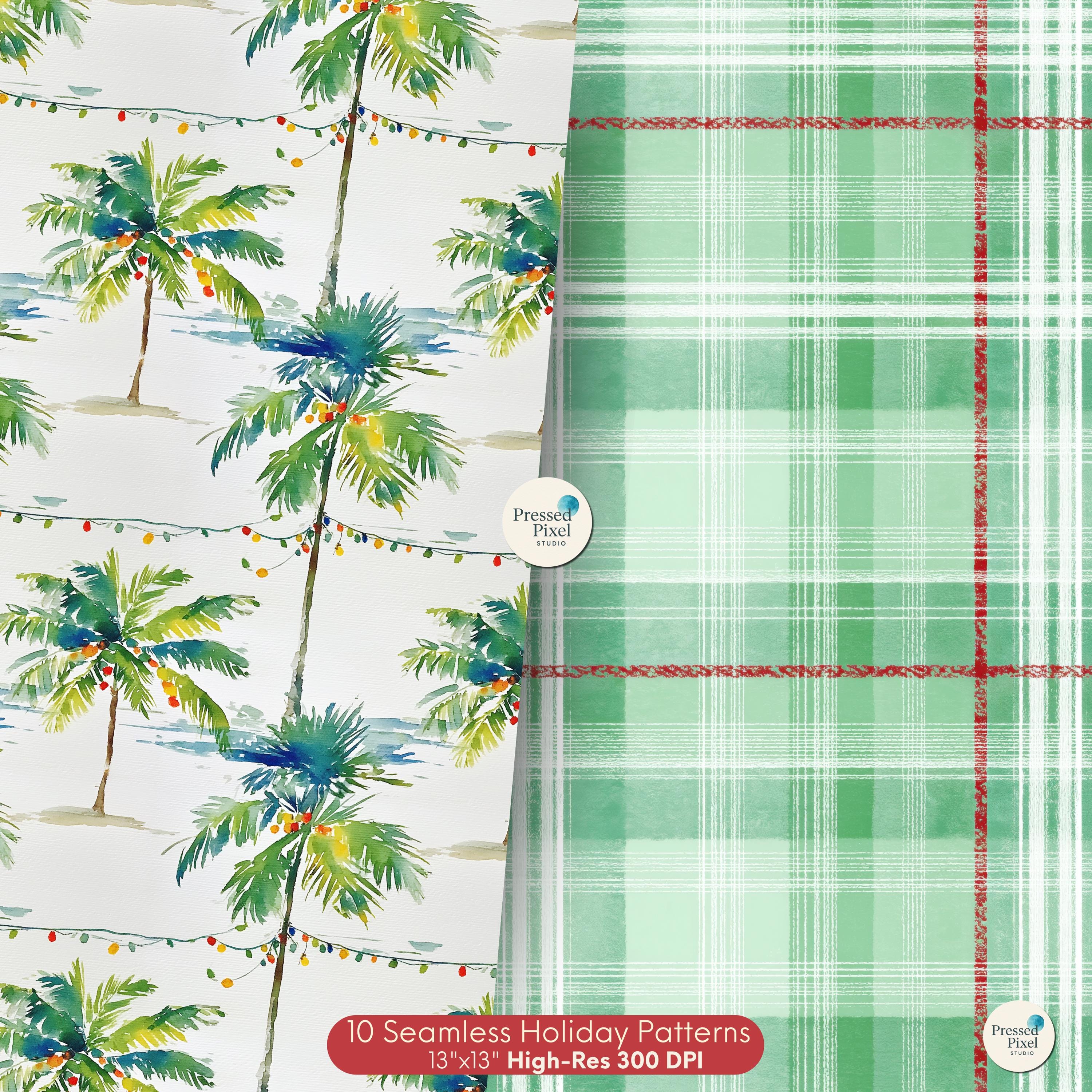 Coastal Christmas Digital Paper, Blue & Green Watercolor Holiday ...