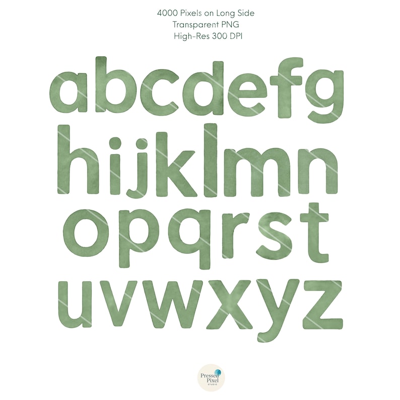 Watercolor Alphabet Clipart: Sage Green Letters, Numbers, Punctuation ...