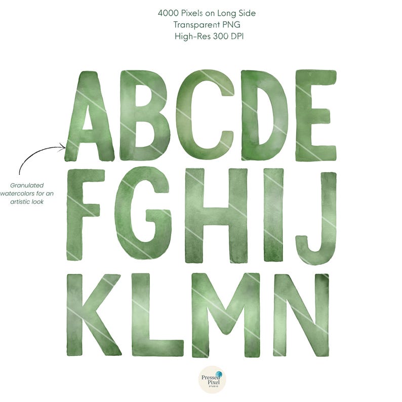 Watercolor Alphabet Clipart: Sage Green Letters, Numbers, Punctuation ...