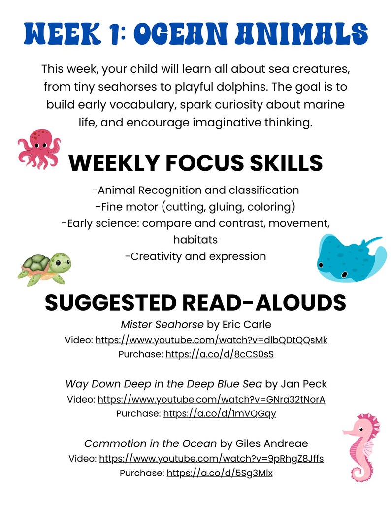 Preschool Activity Pack | Under the Sea Theme | Morning Work | Crafts ...