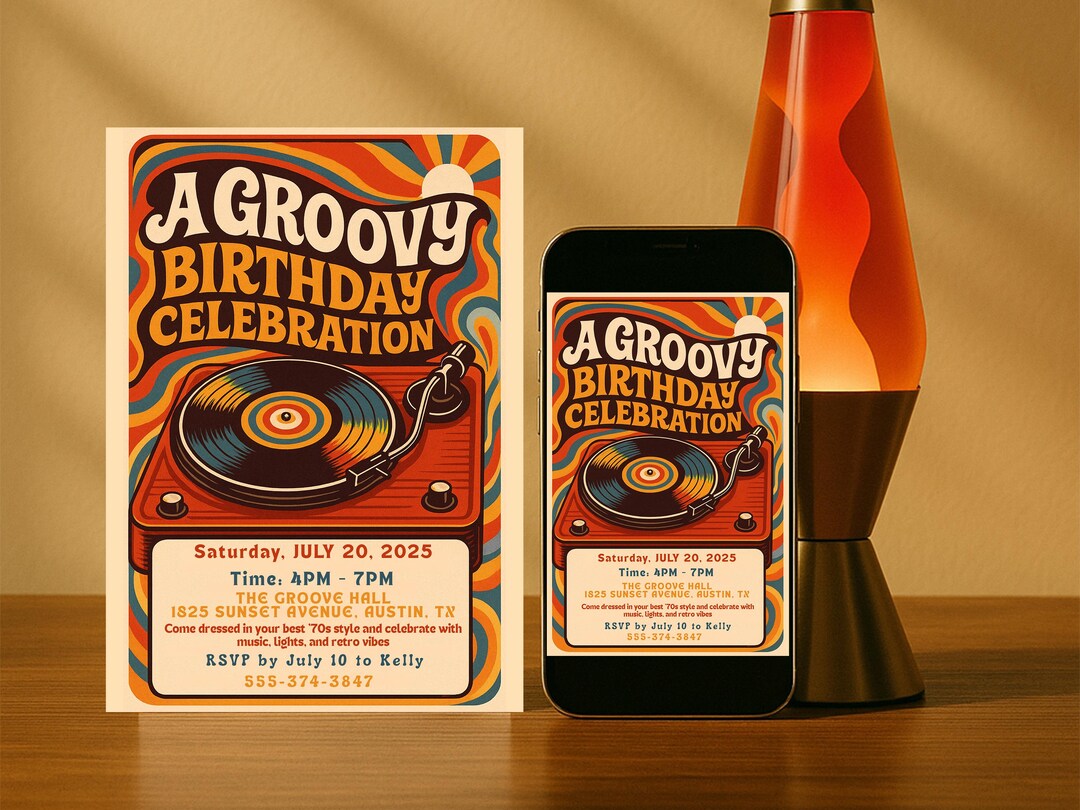 Retro 70s Birthday Invitation – Groovy Disco Party, Editable Template ...