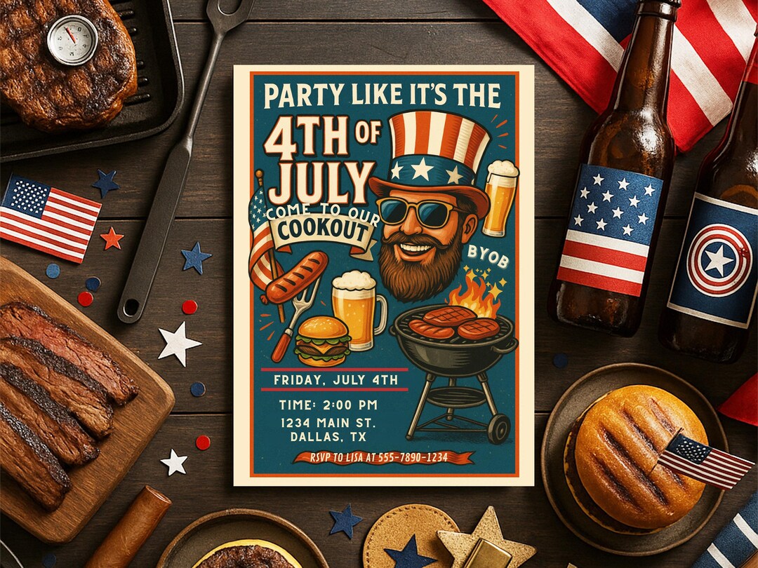 Editable 4th of July Cookout Invitation – Editable Canva Template (5x7 ...