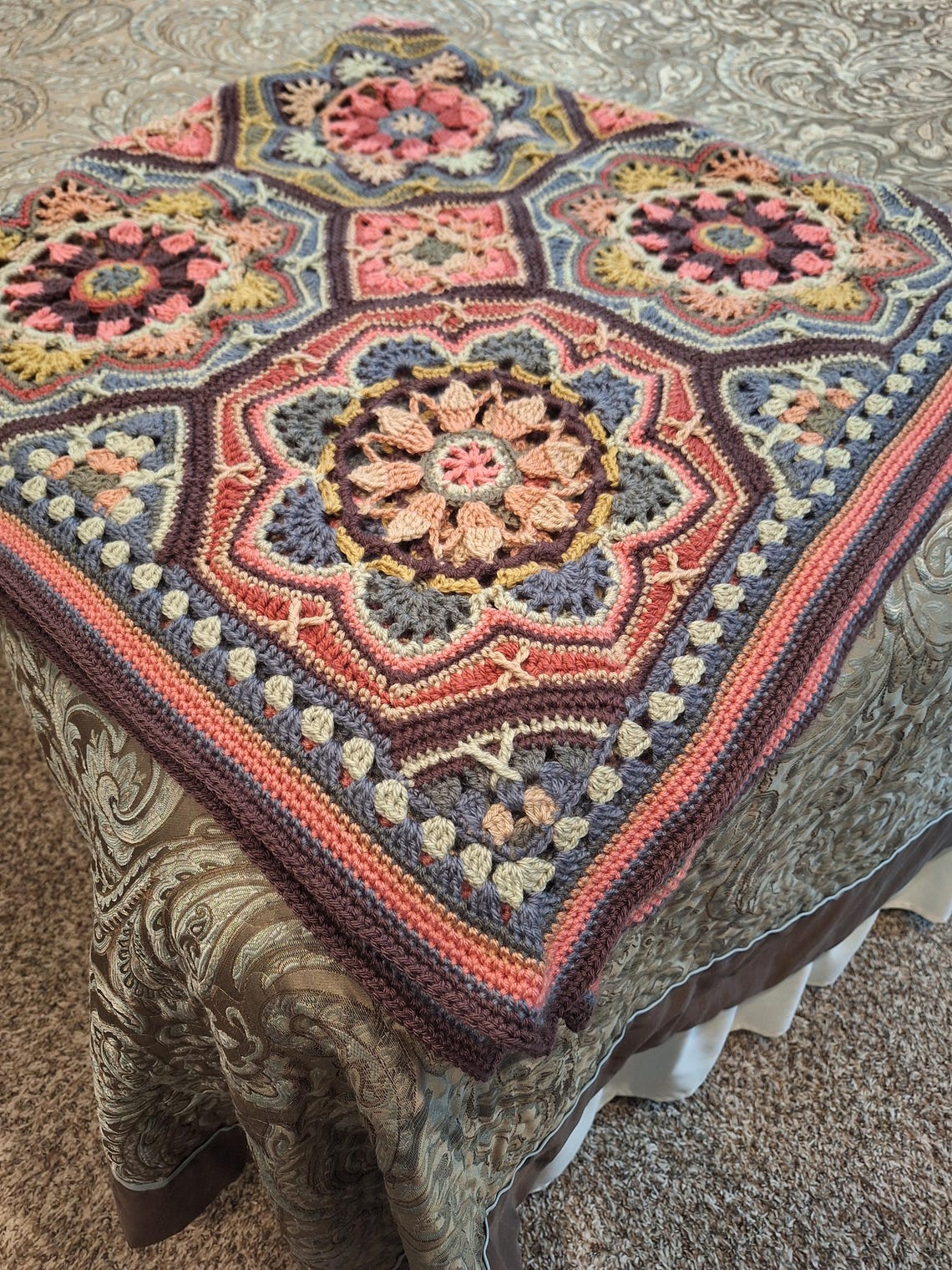 Persian Tile Crochet Afghan: Sandalwood Decorative Blanket - Homemade ...