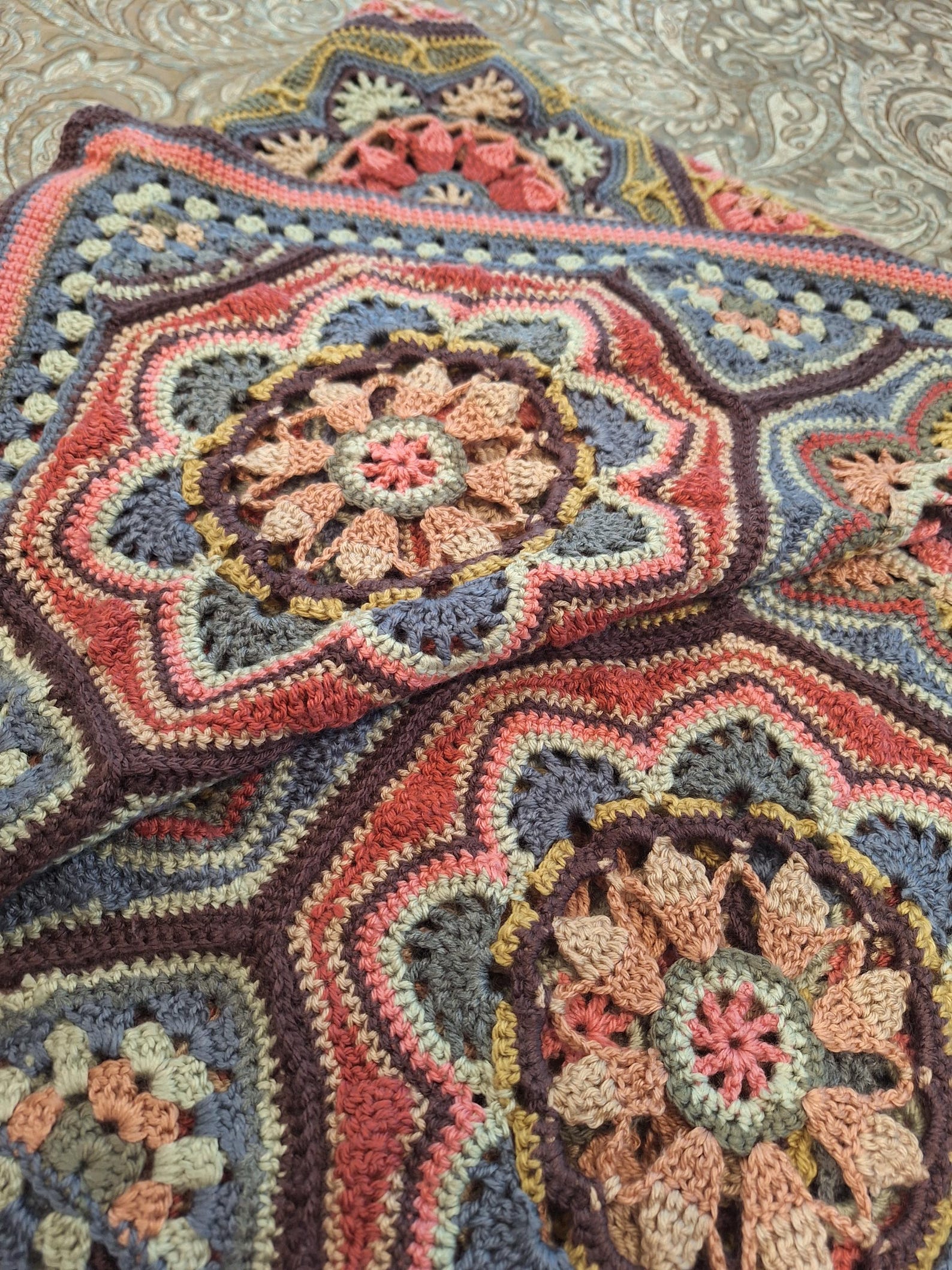 Persian Tile Crochet Afghan: Sandalwood Decorative Blanket - Homemade ...