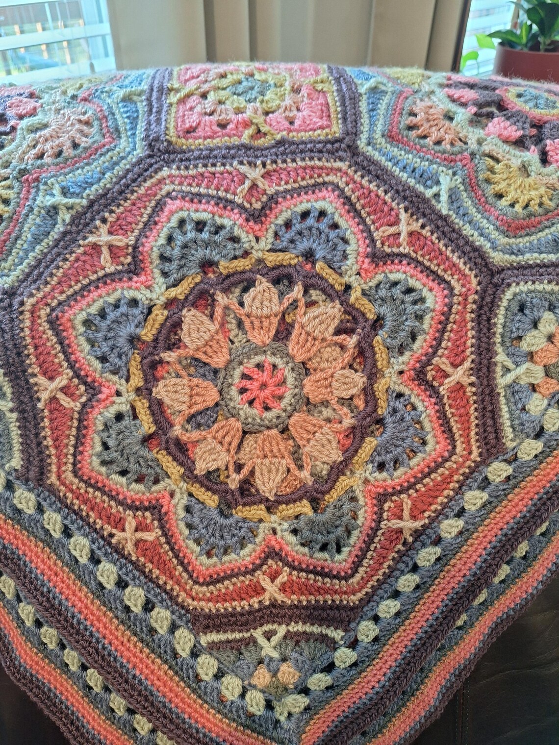 Persian Tile Crochet Afghan: Sandalwood Decorative Blanket - Homemade ...